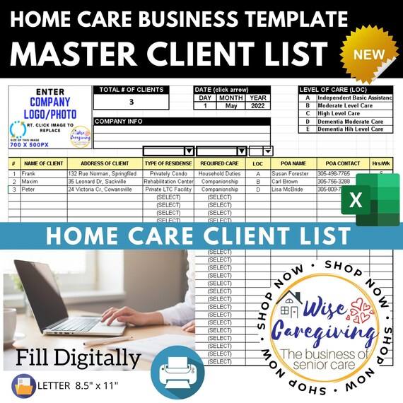Home Care Client List Professional Business Template Client - Etsy