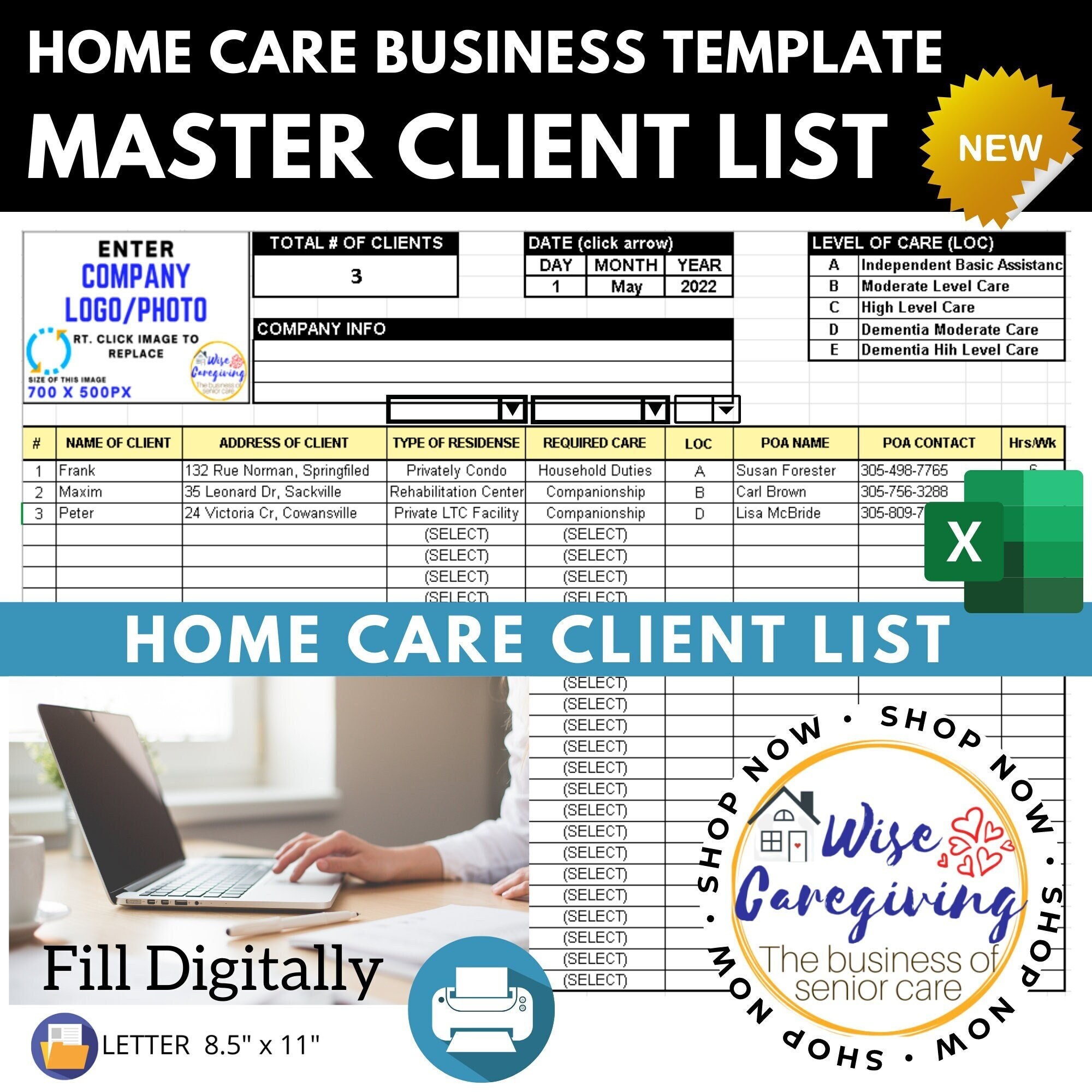 Home Care Client List Professional Business Template Client - Etsy