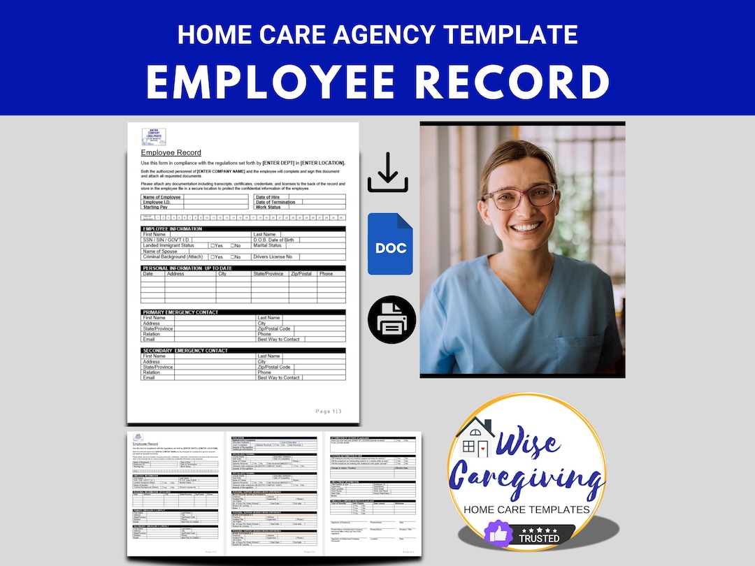 Home Care Employee Record Template: Agency Staffing File (MS Word ...