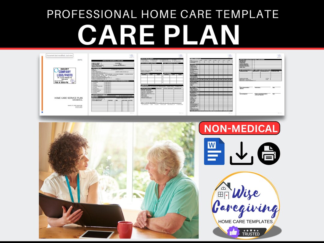 Home Care Plan Template: Non-medical Caregiving Agency Form (MS Word ...
