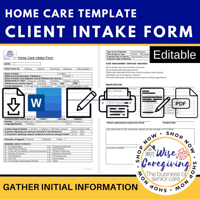 Home Care Client Intake Form Initial Quick Non Medical - Etsy