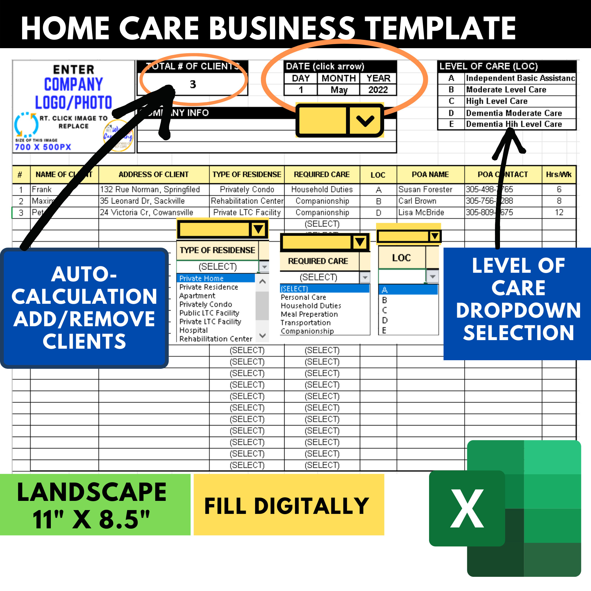 Home Care Client List, Professional Business Template, Client ...