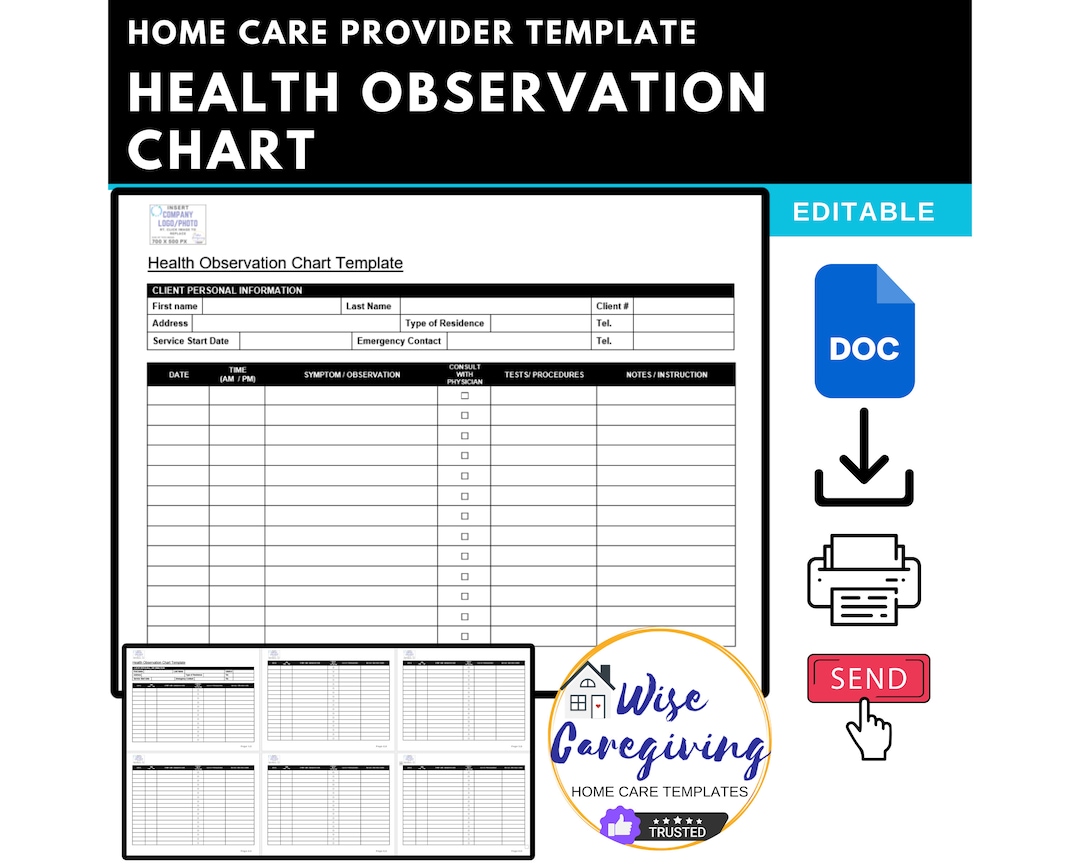 Health Observation Chart Template, Home Care Provider Form, Caregiver ...
