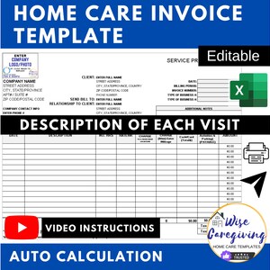 Home Care Invoice, Senior Care Template, Caregiver Billing, Caregiving ...