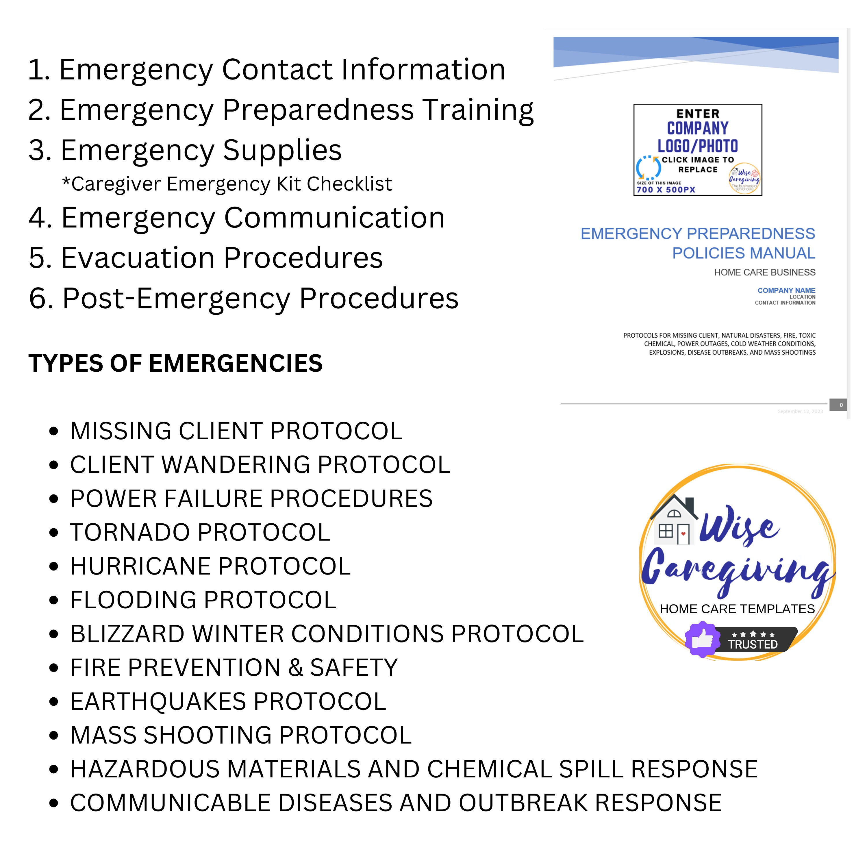 Home Care Emergency Preparedness Manual Template, Compliance Document ...
