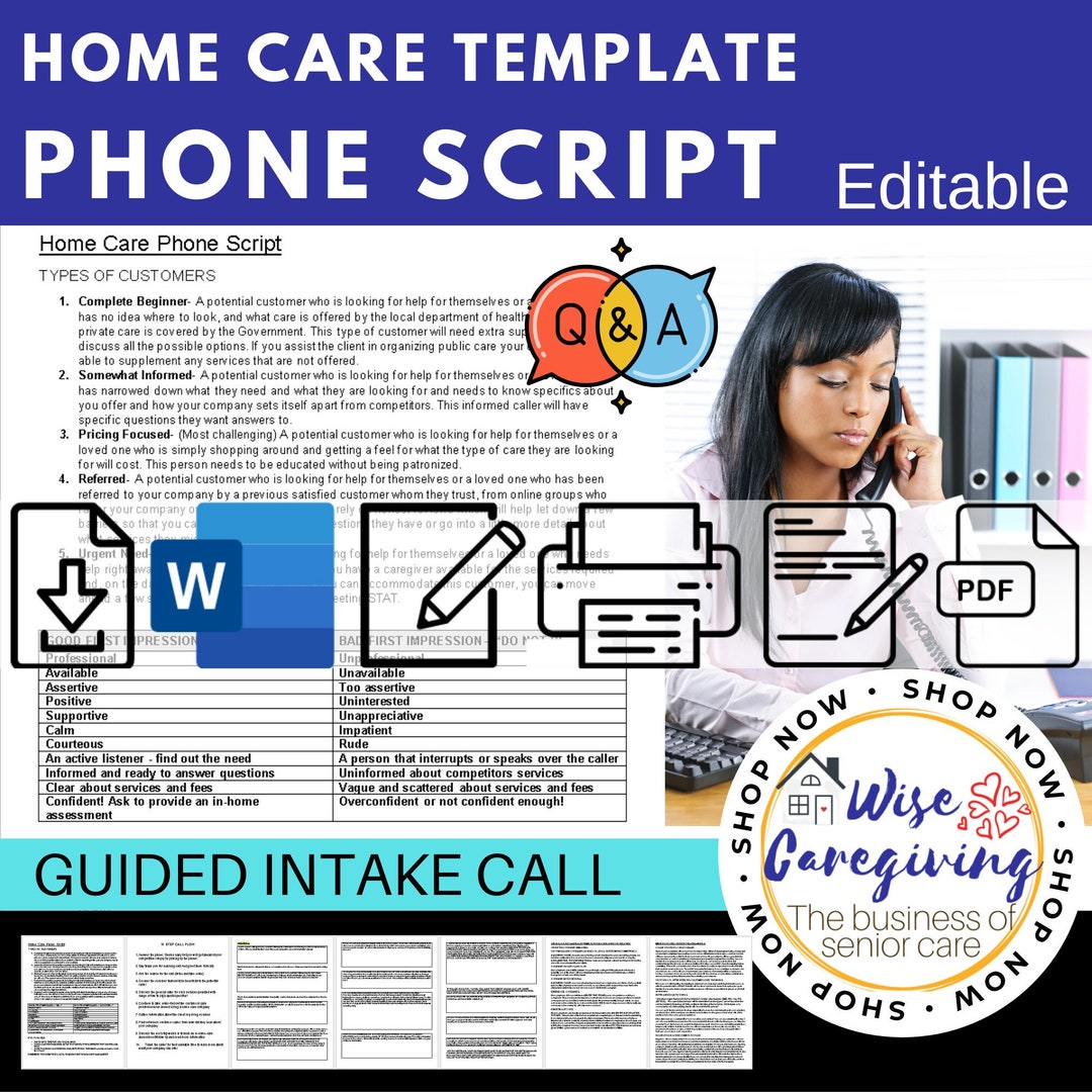 Home Care Call Script Template Incoming Calls From Potential - Etsy