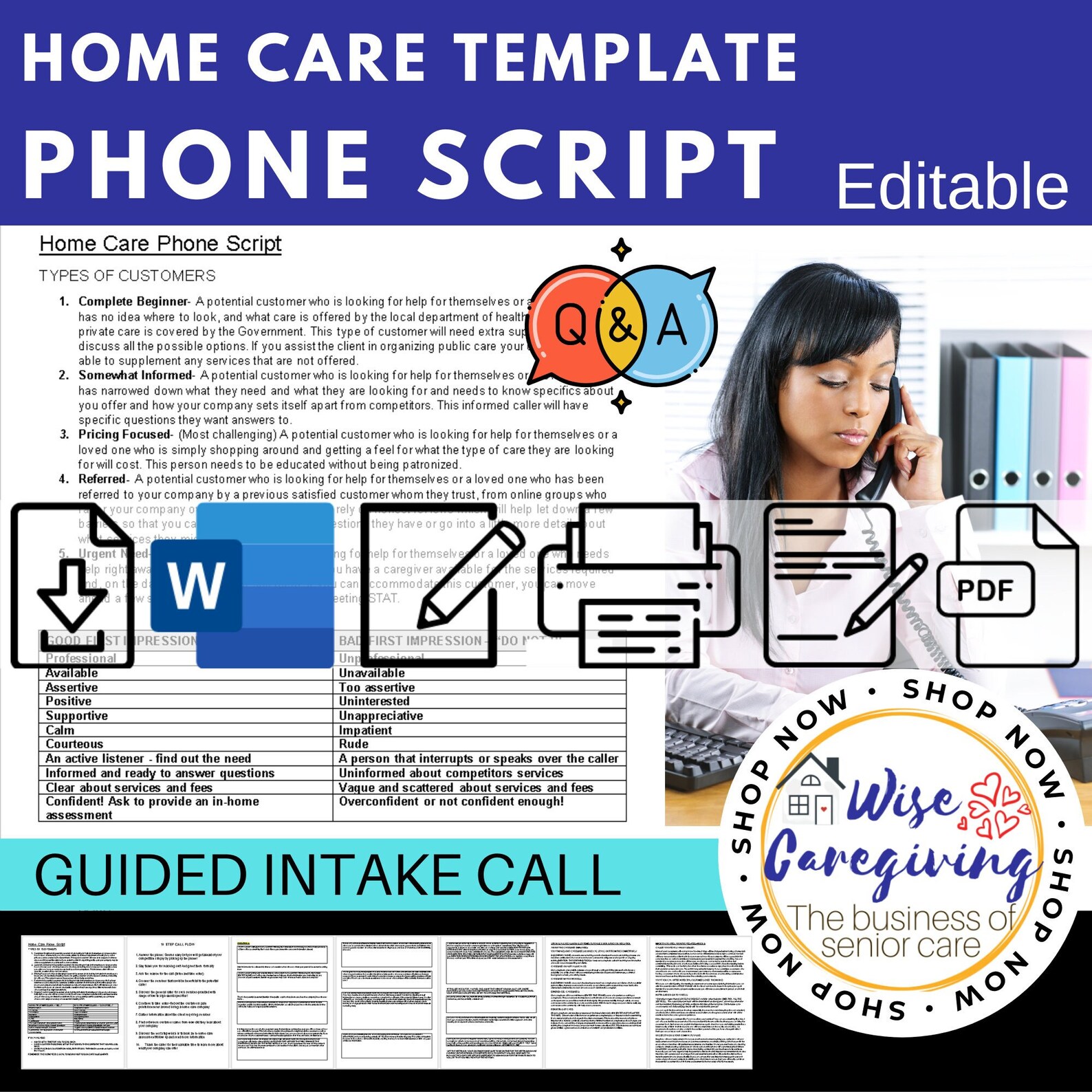 Home Care Call Script Template Incoming Calls From Potential - Etsy Canada