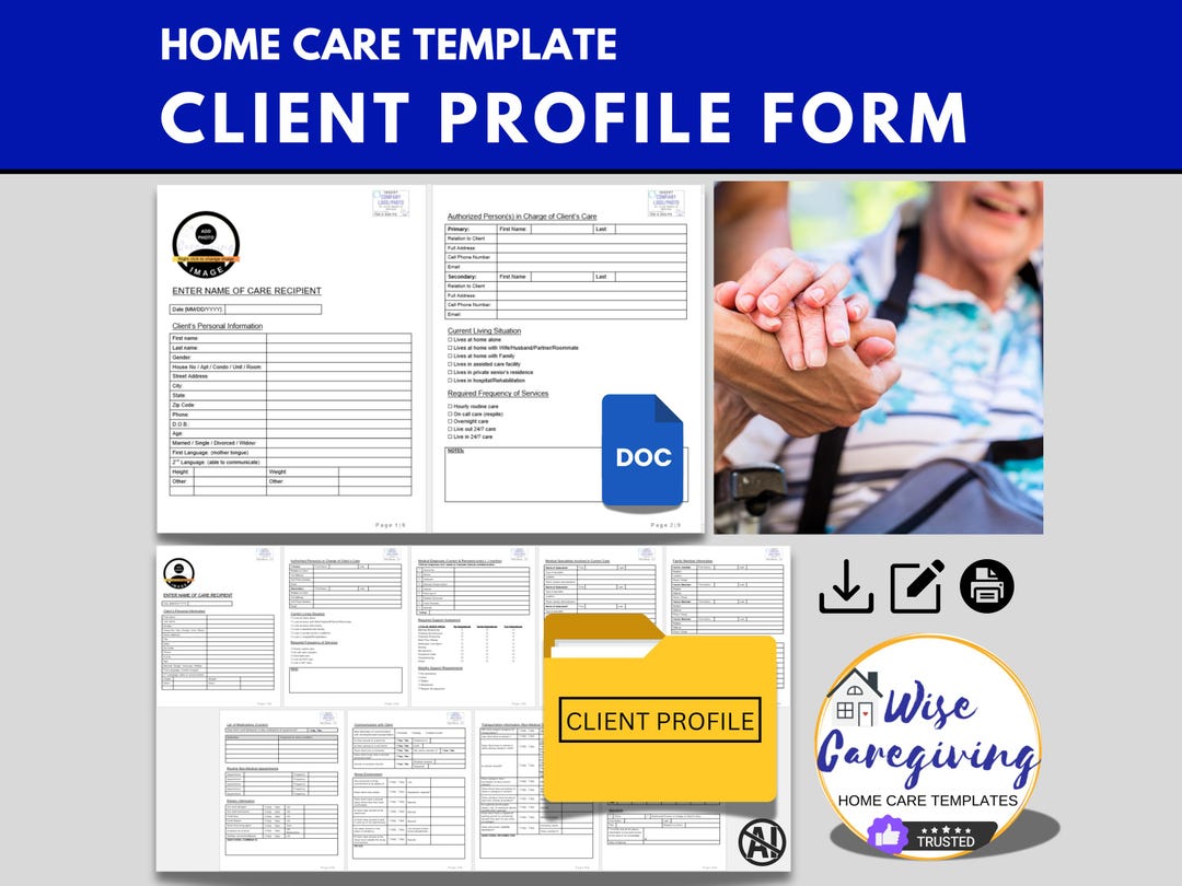 Home Care Client Profile Template for Agency, Guide for Direct Care ...