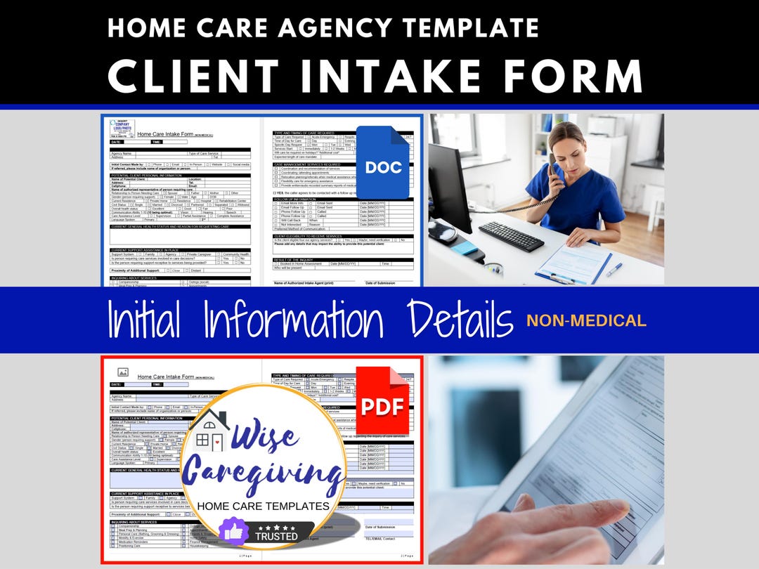 Home Care New Client Intake Form Template, Non Medical Services ...