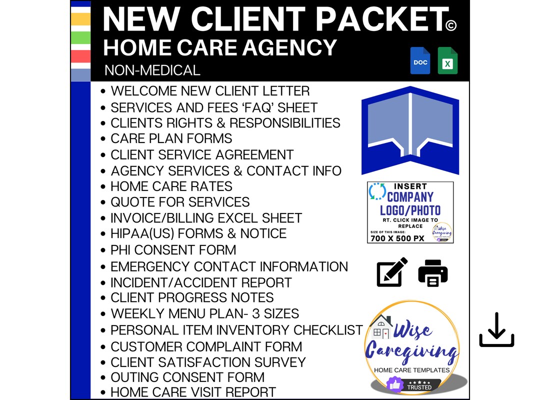 Home Care Client Packet, Professional Editable Templates, Personal Care ...