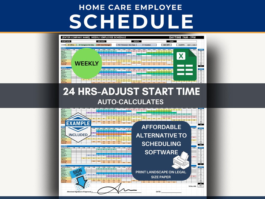 Home Care Employee Schedule Sheet: Affordable Option for Weekly Planner ...