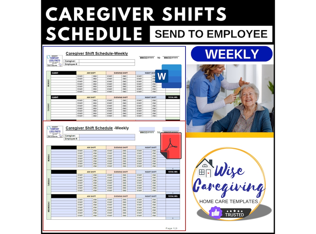 Caregiver Shift Schedule Template to Send Employee, Home Care Agency ...
