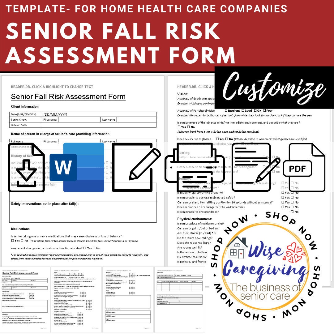 Fall Risk Assessment Form-Client Care | Etsy