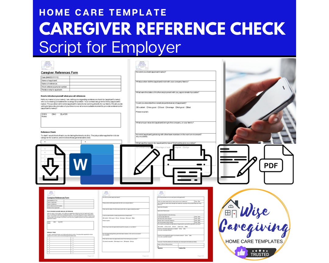 Caregiver Reference Check Template, Employer Script to Screen ...