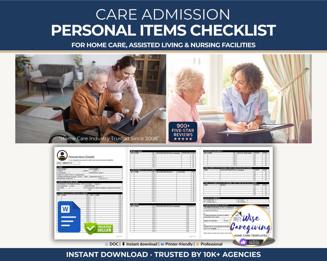 Personal Items Checklist Template: Care Admission | Client Belongings ...