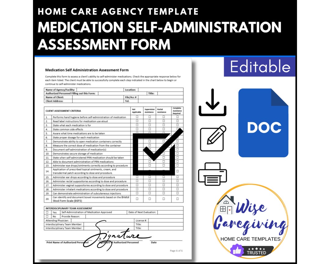 Medication Self-administration Assessment Form for Clients, Home Care ...