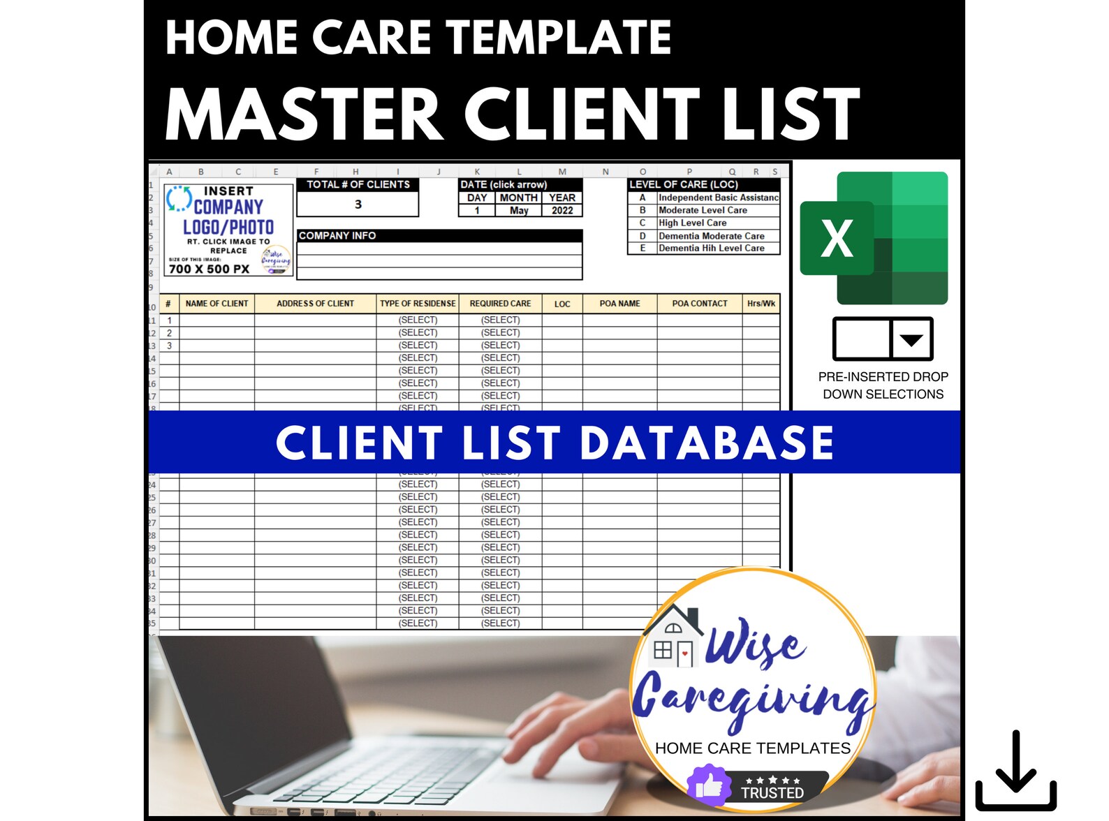 Home Care Client List, Professional Business Template, Client ...