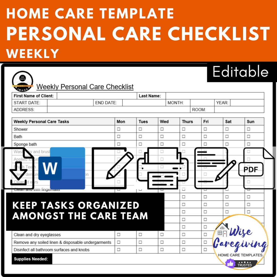 Personal Care Chart Template Home Care Log Grooming - Etsy UK