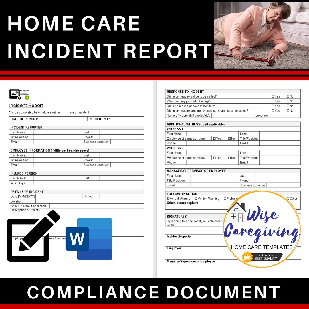 Home Care Incident Report Template Work Accident Form - Etsy UK