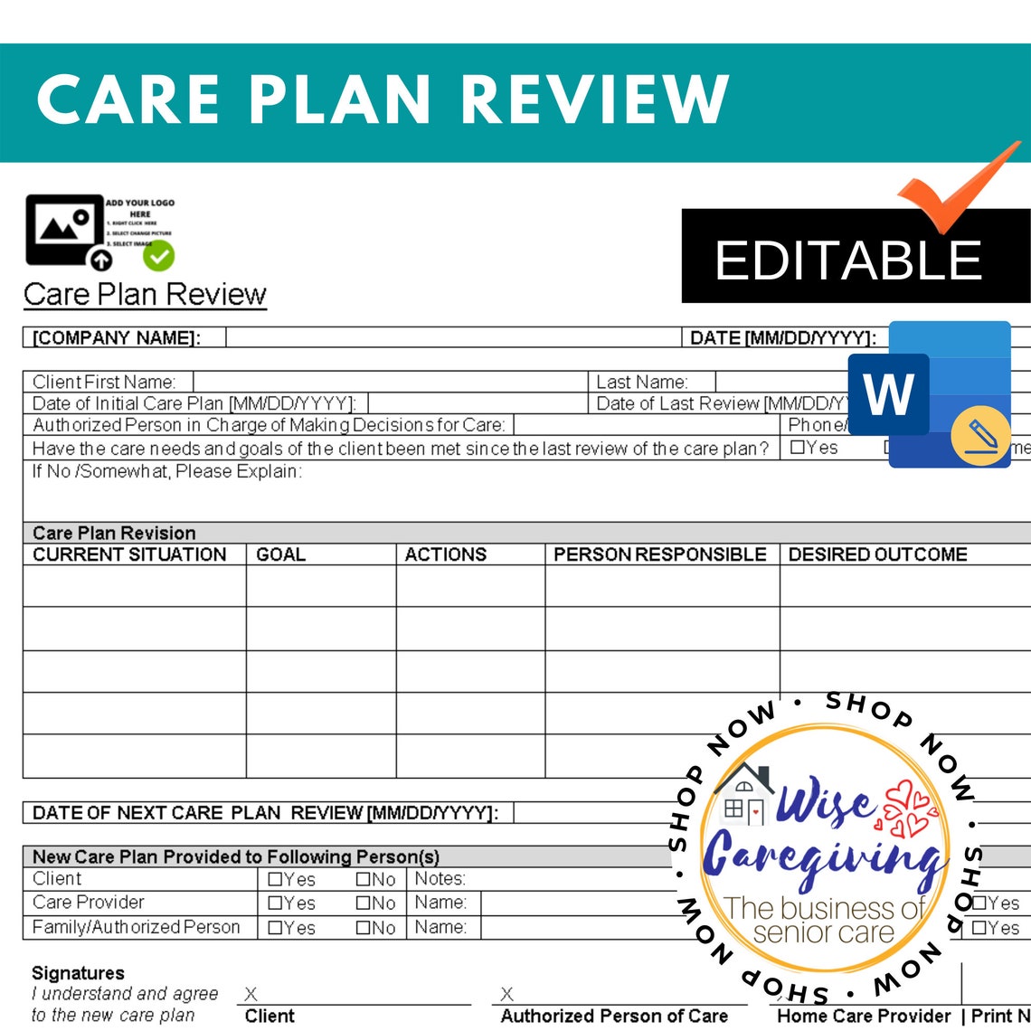 Plan of Care Home Care Plan Senior Care Template Caregiving | Etsy Canada