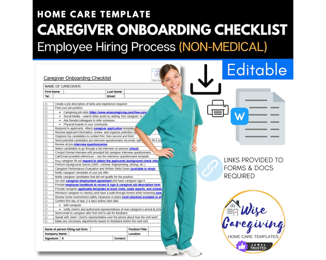 Caregiver Onboarding Checklist Template, New Home Care Employee, Step ...