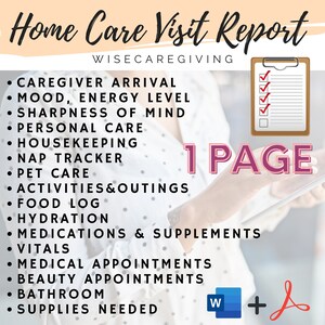 Home Care Visit Report Template: Editable Client Adls, Vitals (fillable ...