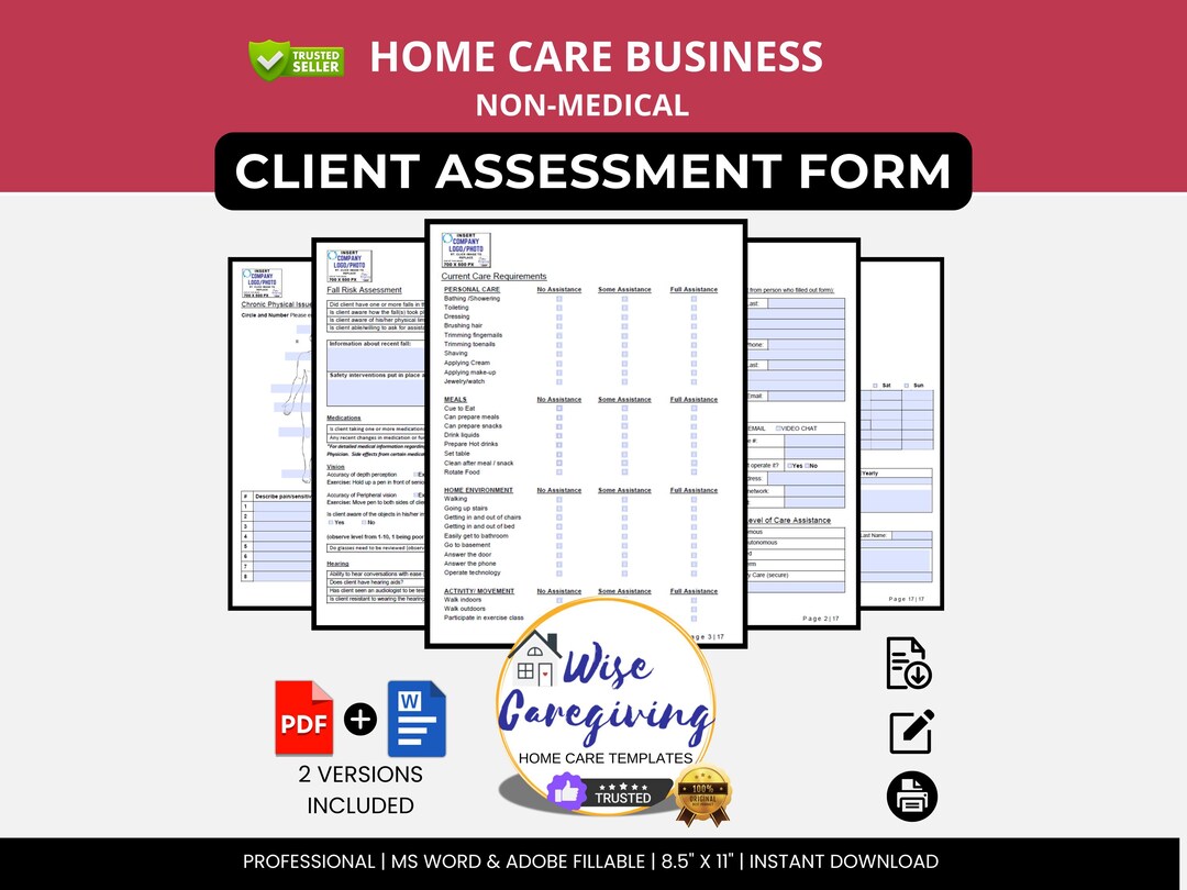 Home Care Client Assessment Template, Fillable Form (MS Word & PDF) - Etsy
