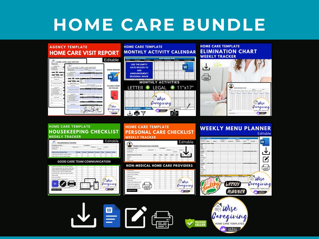 Home Care Template Bundle: Planner, Checklists | Trackers | Non-medical ...