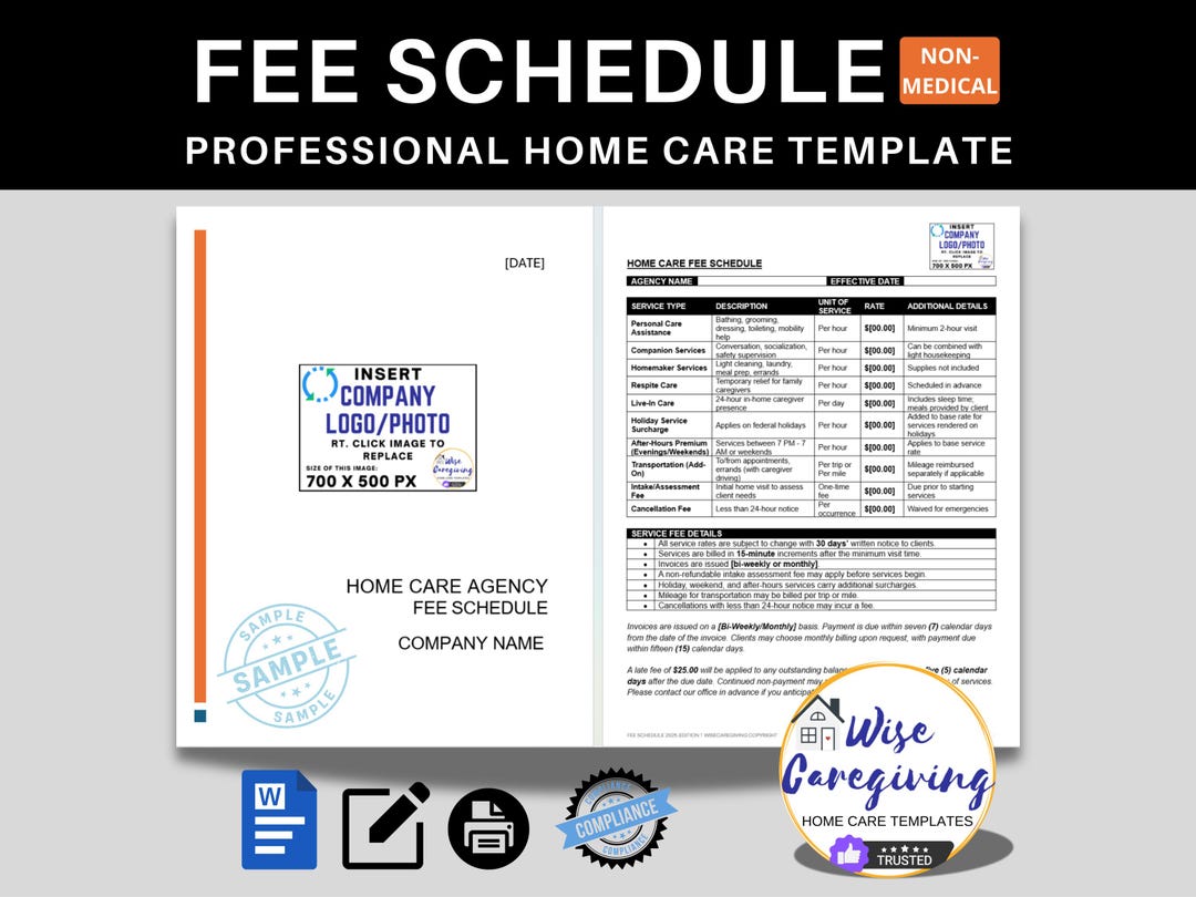 Home Care Fee Schedule Template, Non-medical Personal Care Agency ...