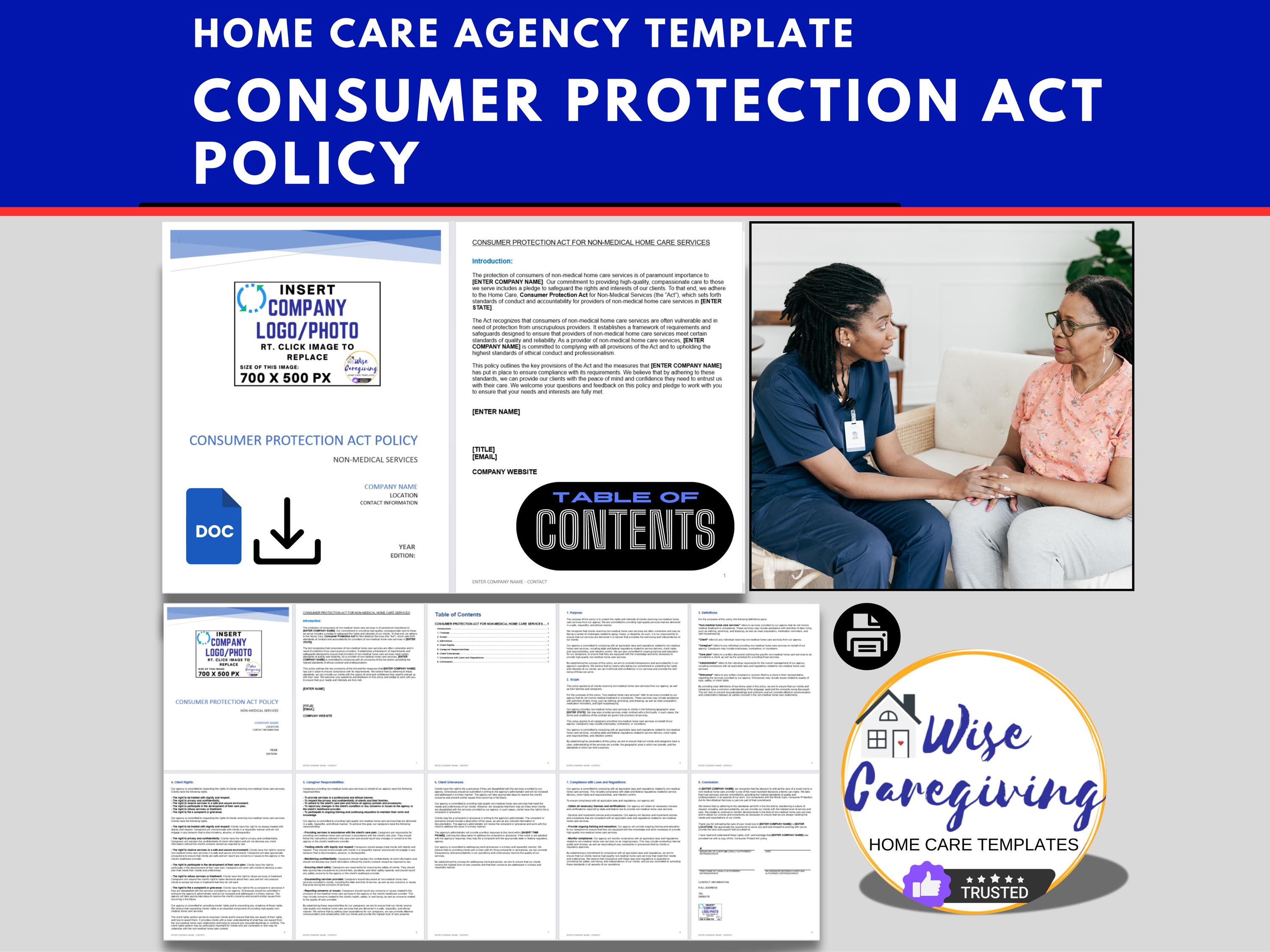 Home Care Consumer Protection Act Policy Template (editable, Printable ...