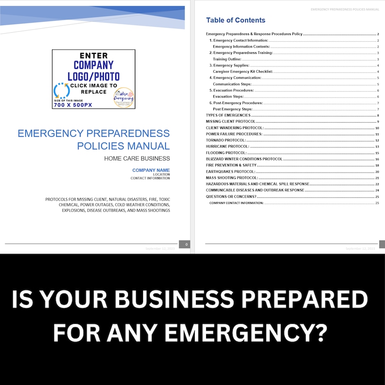 Home Care Emergency Preparedness Manual: Procedures, Forms (MS Word ...