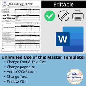 Home Care Visit Report Template: Daily Client Log (PDF Fillable) and MS ...