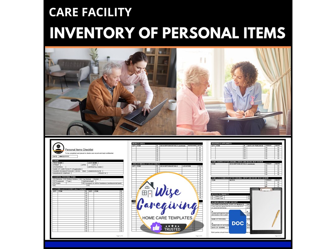 Personal Belongings Inventory Template: Home Care Checklist (MS Word ...
