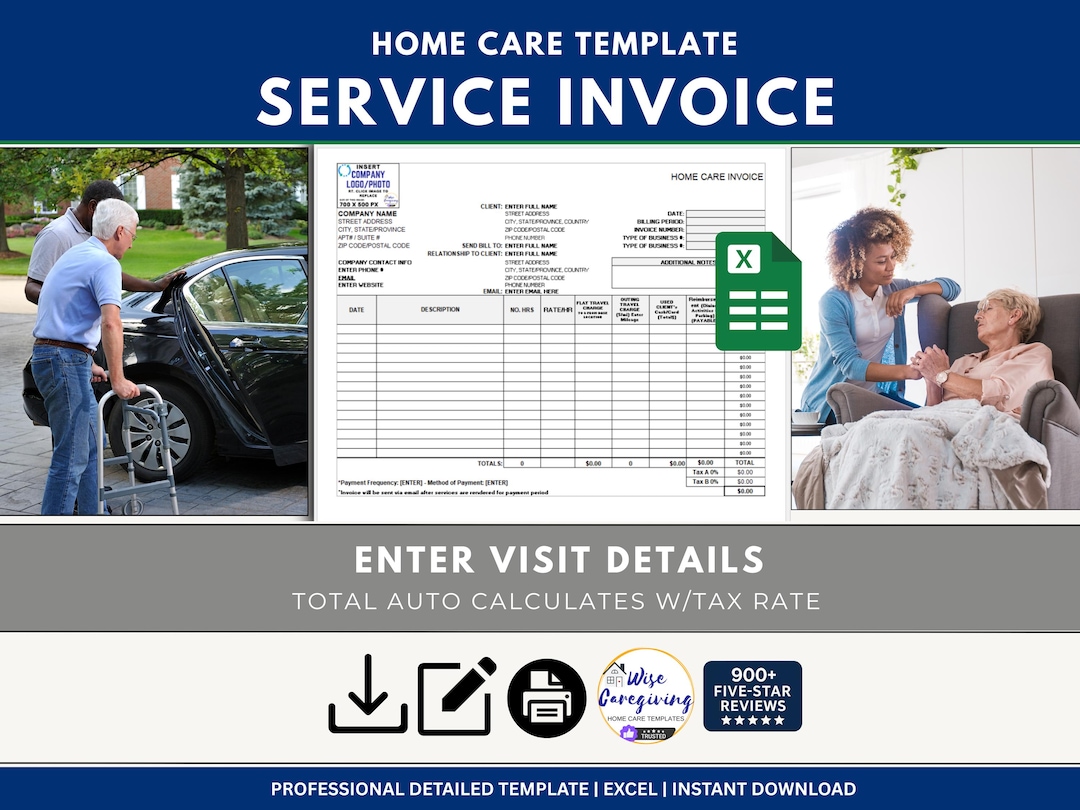 Home Care Invoice Template: Billing Sheet for Client Visits | Auto ...