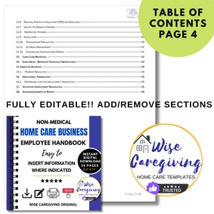 Home Care Employee Handbook Template, Policy and Procedures, Personal ...