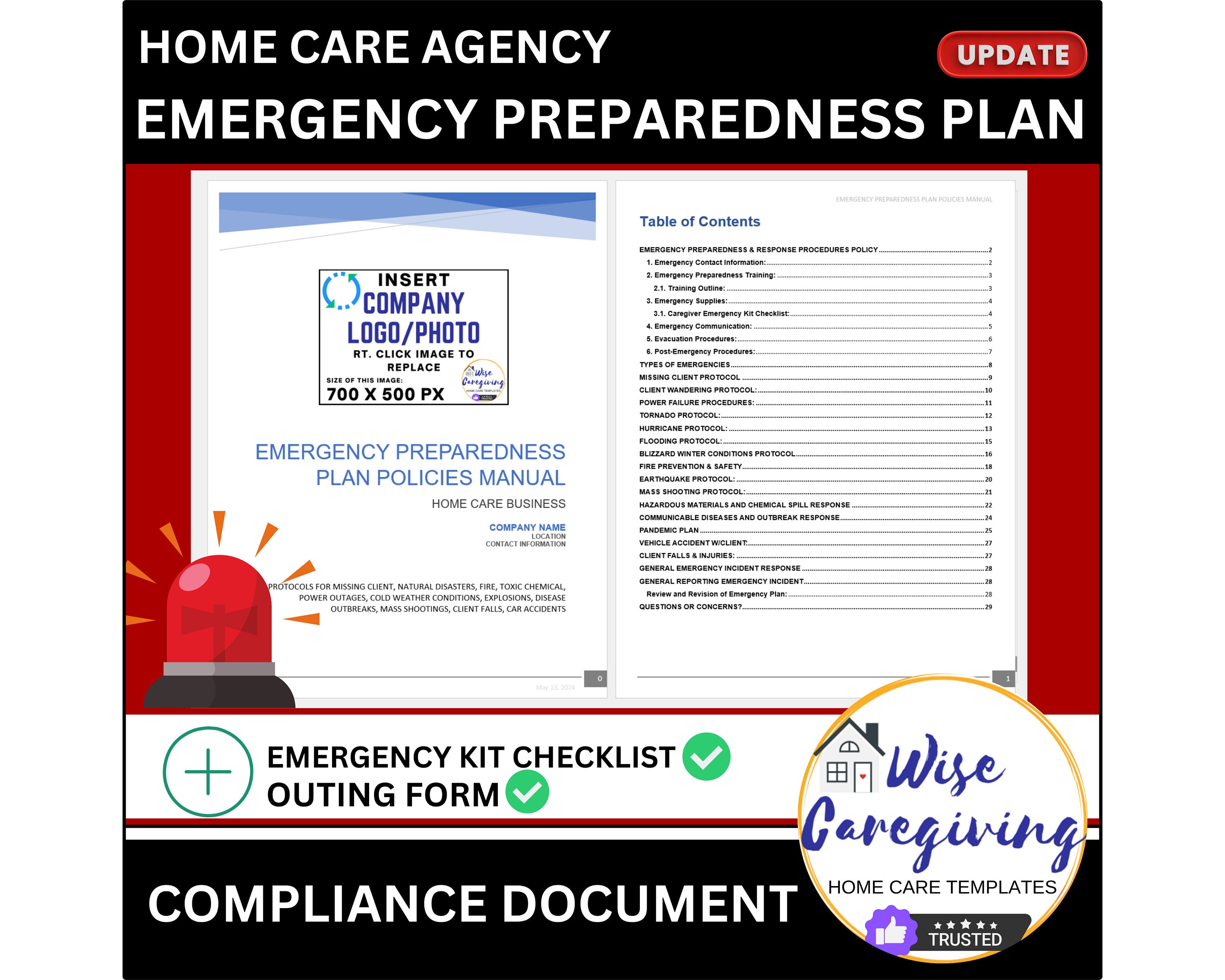 Home Care Emergency Preparedness Manual Template, Compliance Document ...