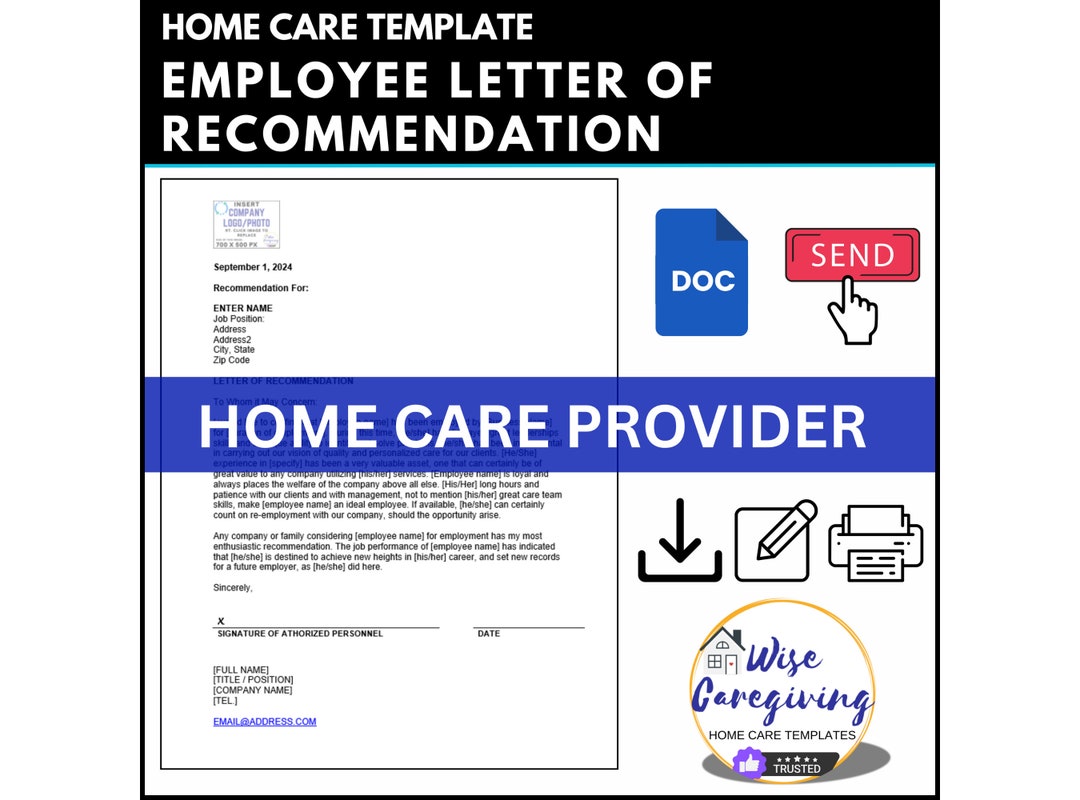 Home Care Employee Letter of Recommendation, Provider Administrative Template, Highlight ...