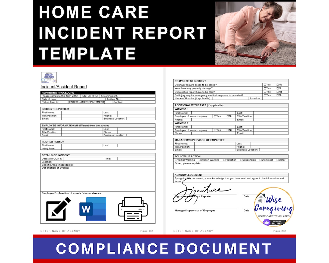 Home Care Incident Report Template Work Accident Form - Etsy UK