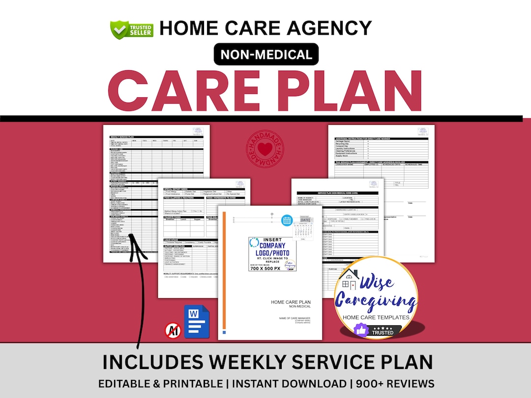 Home Care Plan Template: Non-medical Caregiving Agency Form, Goals and ...