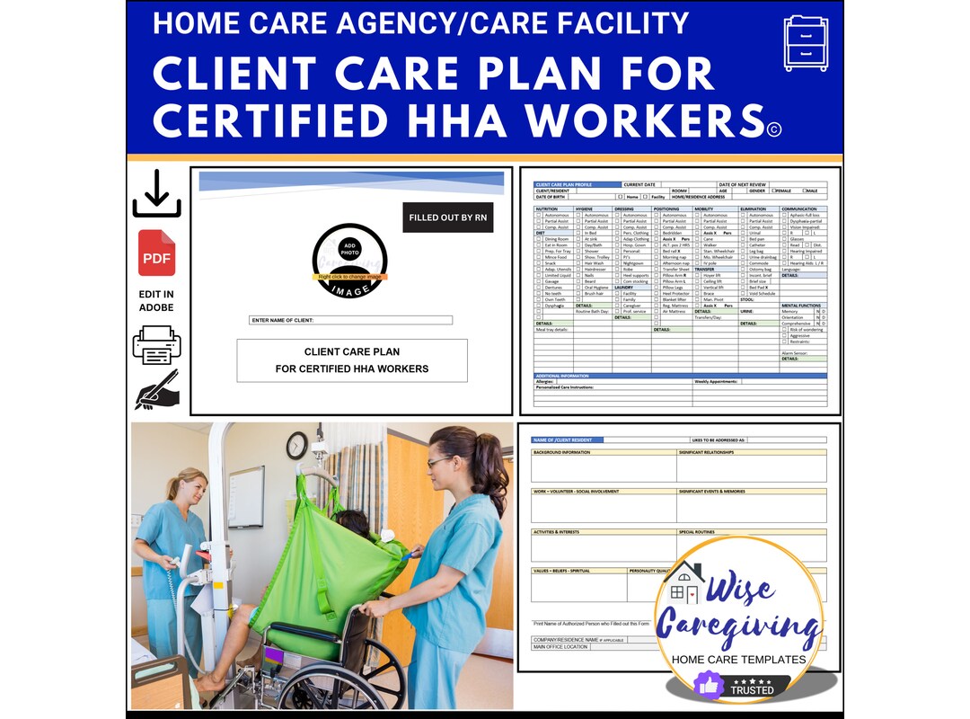 Plan of Care Template, HHA Worker, Home Care Agency Form, Adl's ...