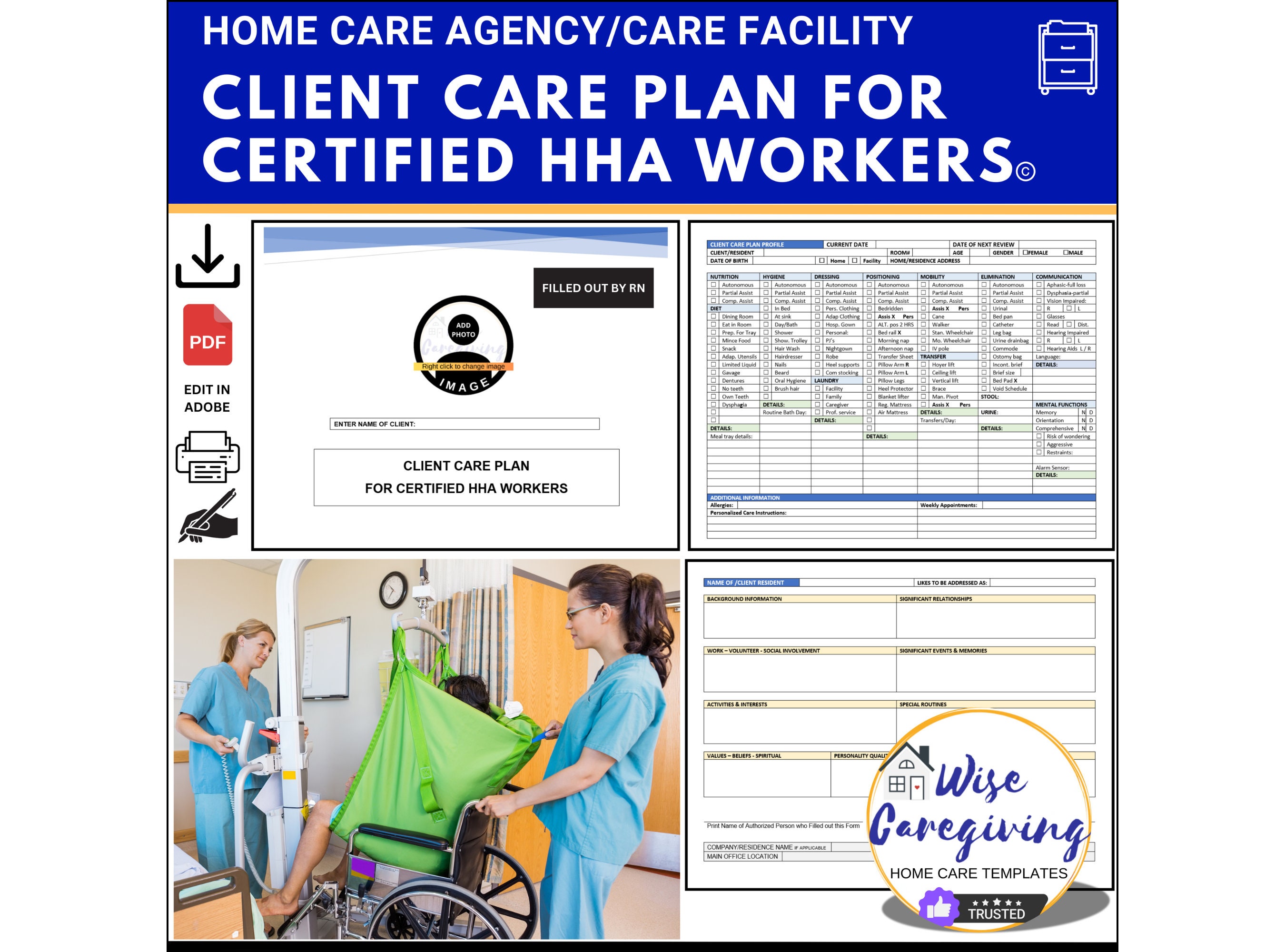 Plan of Care Template, HHA Worker, Home Care Agency Form, Adl's ...