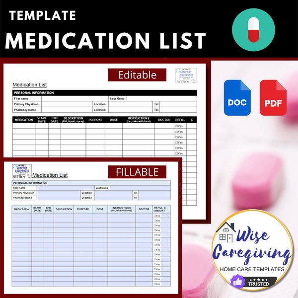 Fillable Medication List Template - Etsy