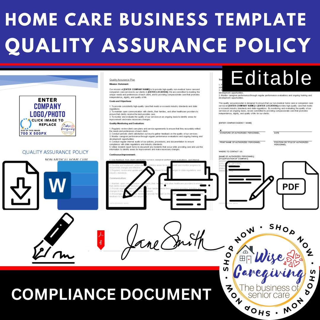 Home Care Quality Assurance Policy Template Non Medical - Etsy