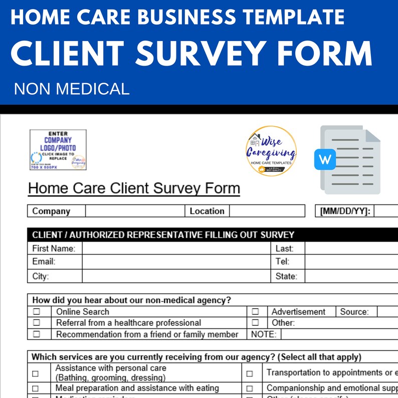 Home Care Client Satisfaction Survey Form Template, Personal Care ...
