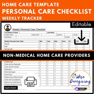 Personal Care Checklist Template, Home Care Log, Grooming Chart ...