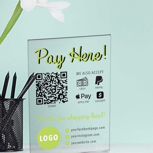 Pay Here — QR Code Custom Acrylic Business Display, Small Business ...