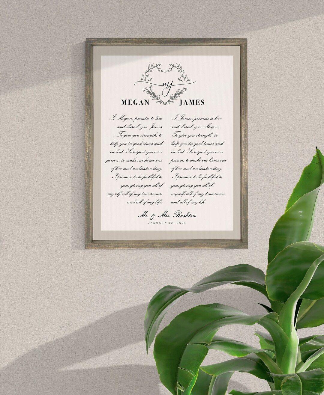 Wedding Vows, Names, Date, Location, Custom Wood Framed Printed Mat ...