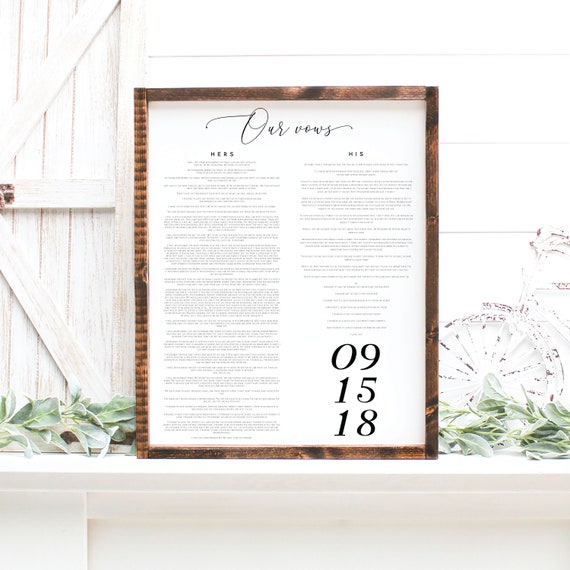 Our Vows Custom Framed Wedding Print on Canvas Anniversary | Etsy