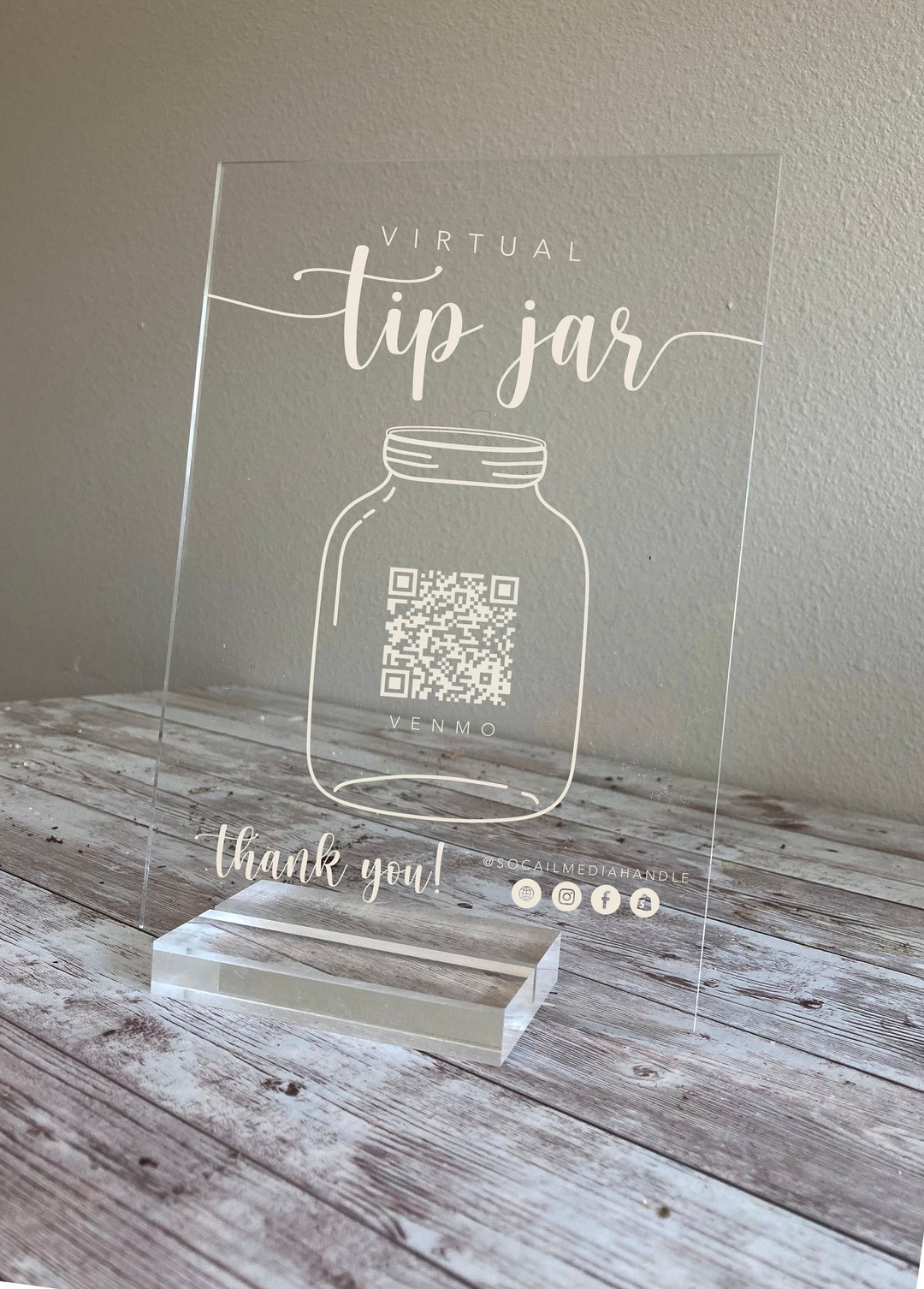 Virtual Tip Jar — QR Code Custom Acrylic Tip Display, Minimalistic ...