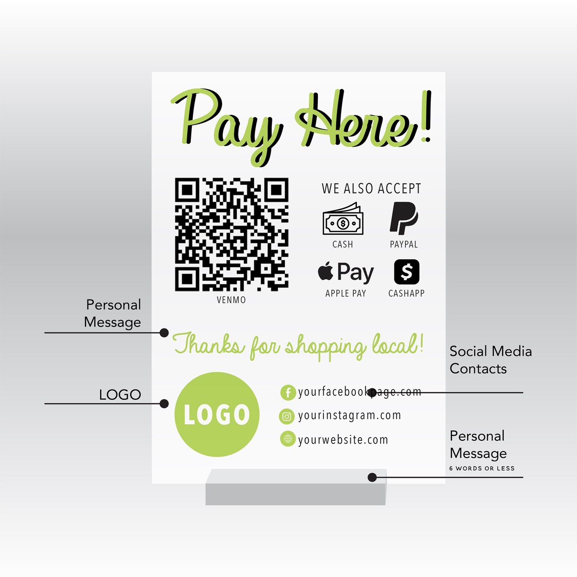 Pay Here — QR Code Custom Acrylic Business Display, Small Business ...